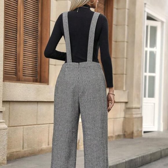 MONARCH FASHION | Pants & Jumpsuits | Black Plaid Houndstooth Overall ...